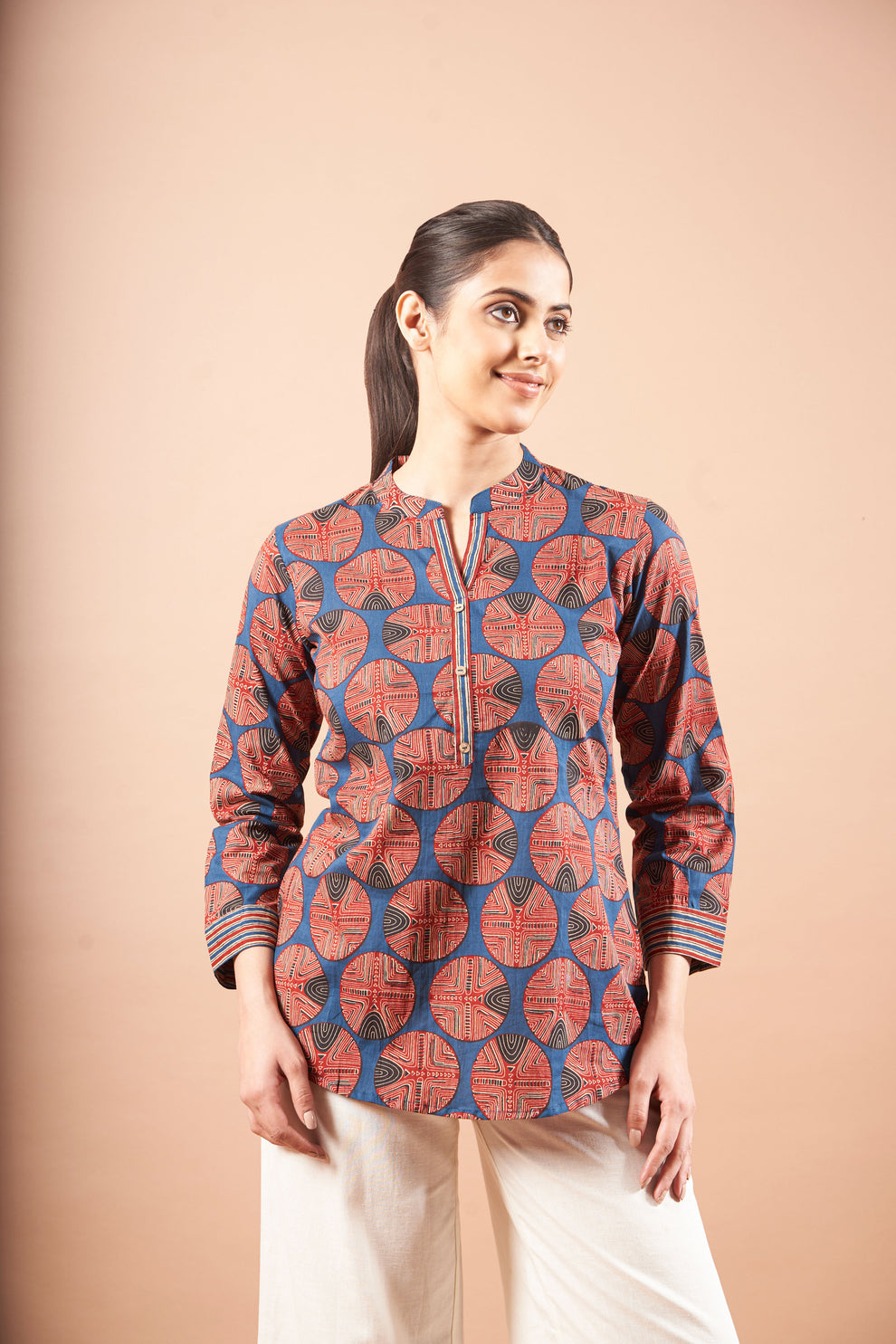 Indigo Blue Ajrak Straight Fit Cotton Top – situ